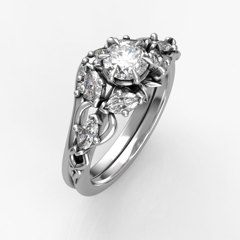 Elvish Wedding Ring Set - Elven Fantasy Engagement Ring for Her - Art ...