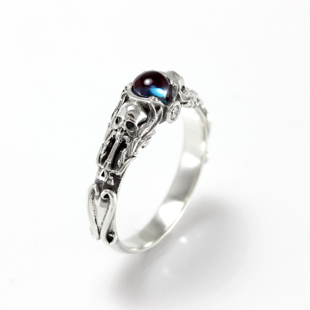 Lab Alexandrite Skull Engagement Ring - Alternative Gothic Engagement ...