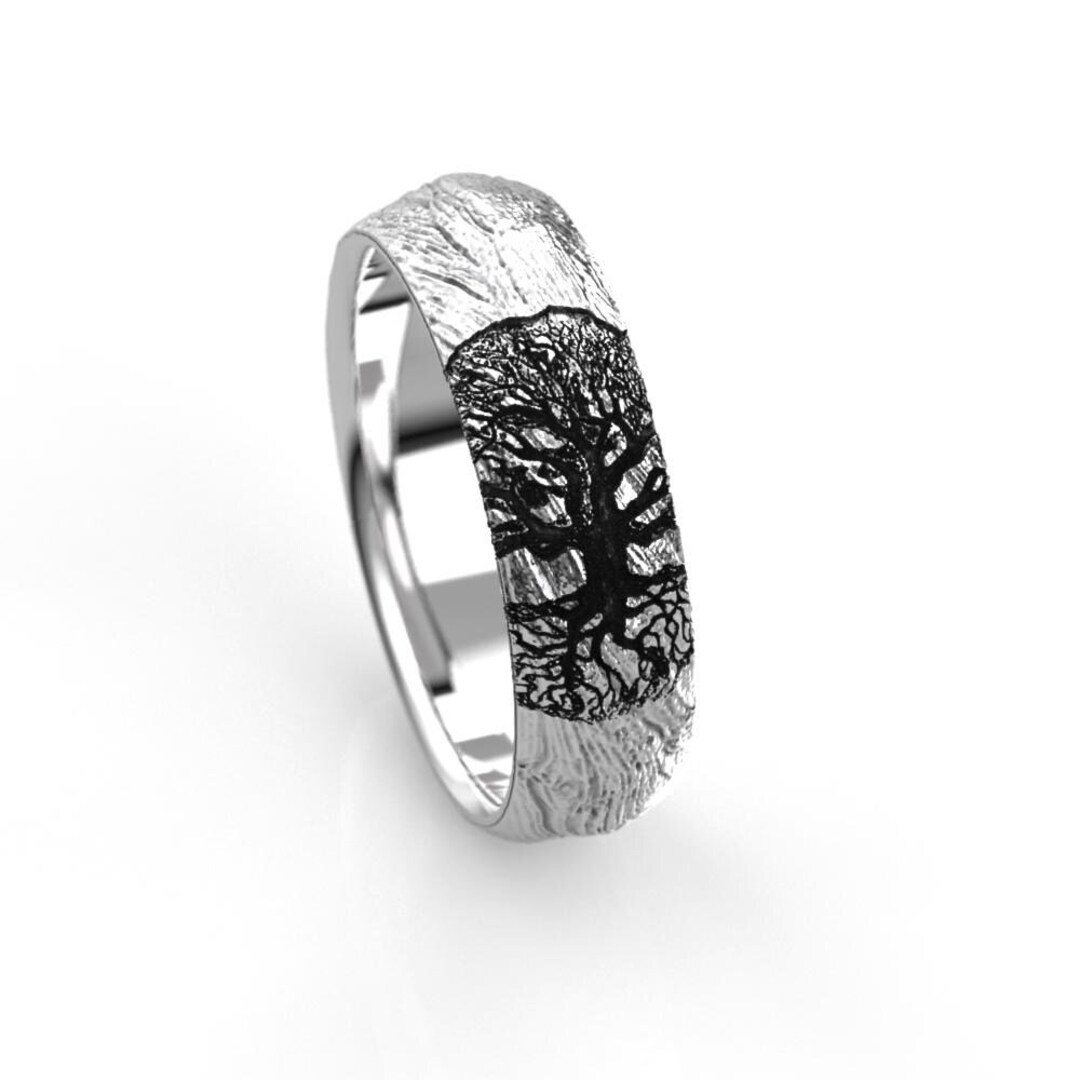 Silver or Gold Tree Wedding Ring - Tree of Life Wedding Band - Men's ...