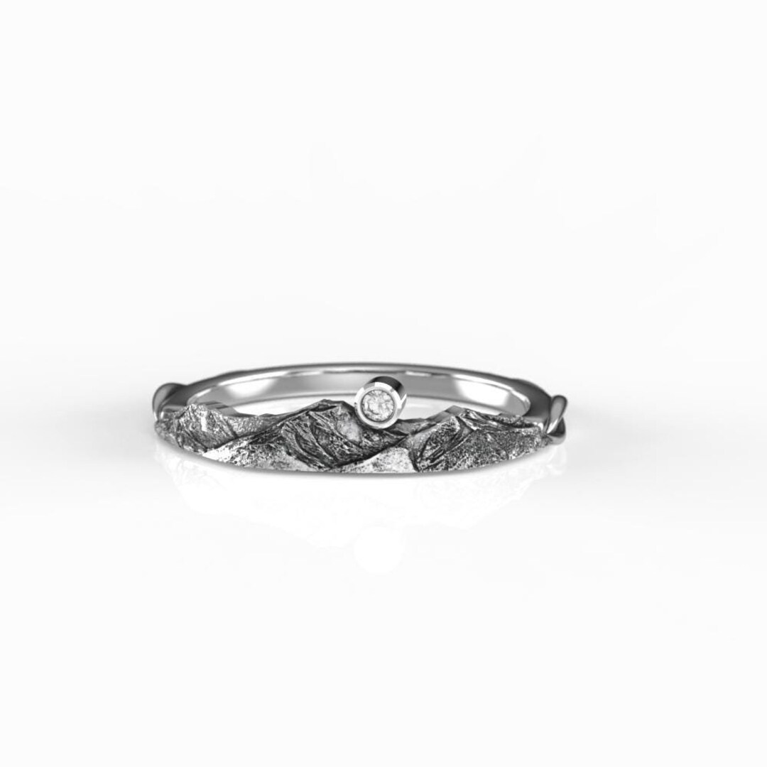 Mountain Ring With Diamond, in Silver or Gold - Dainty Mountain Wedding ...