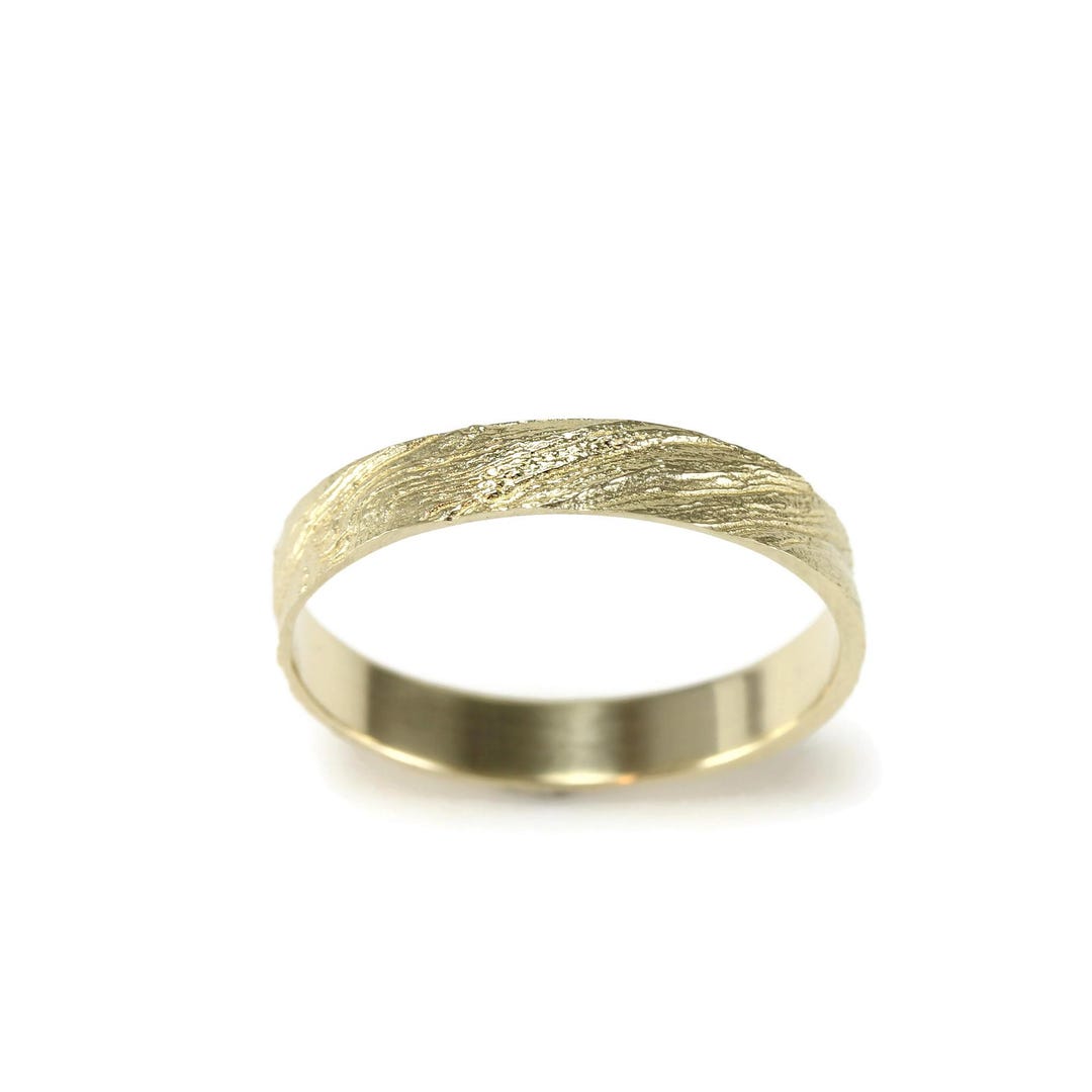 Gold Bristlecone Pine Tree Bark Wedding Band for Men or Women - 4mm ...