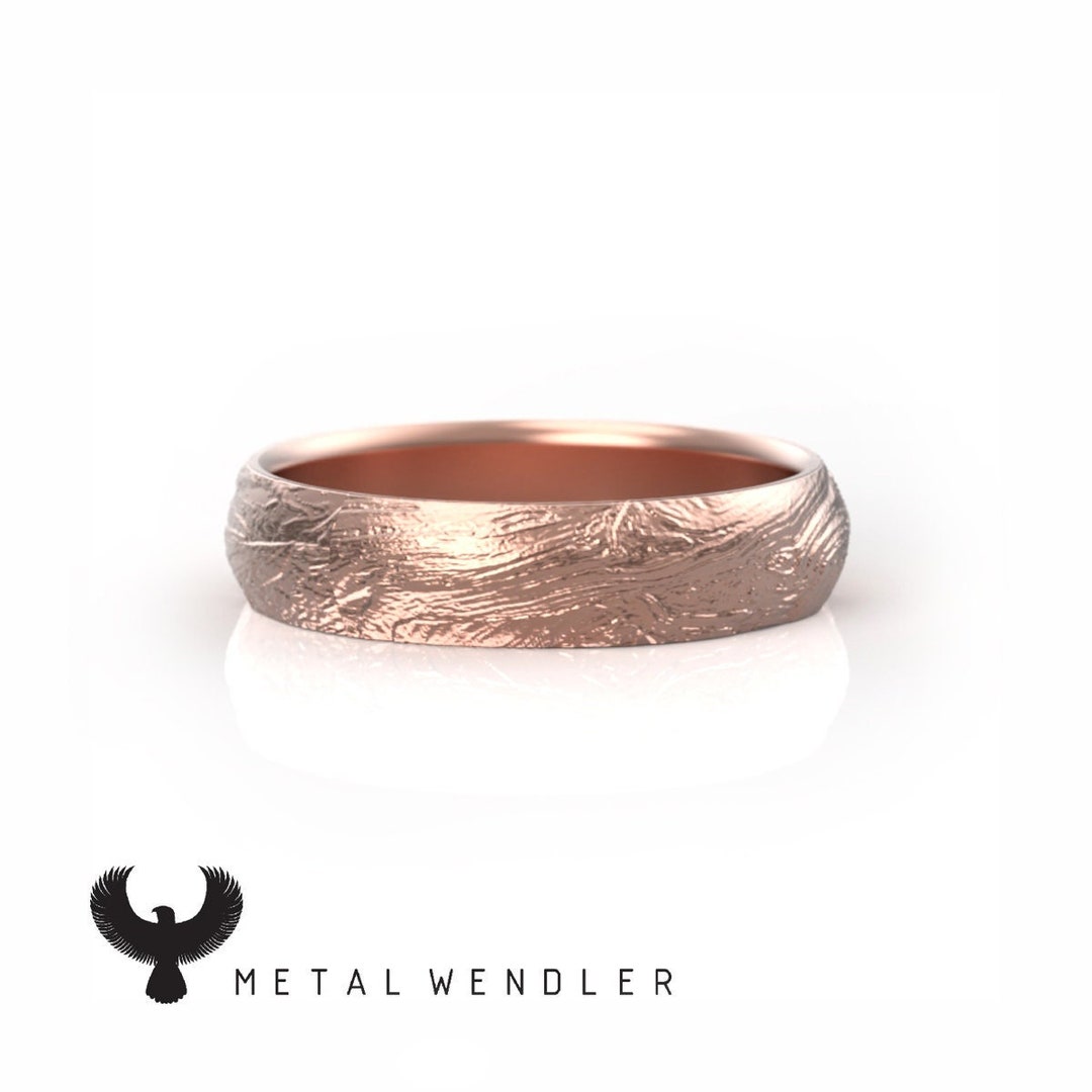 Bristlecone Pine Tree Bark Wedding Band in Rose or Yellow Gold 5mm Wide ...
