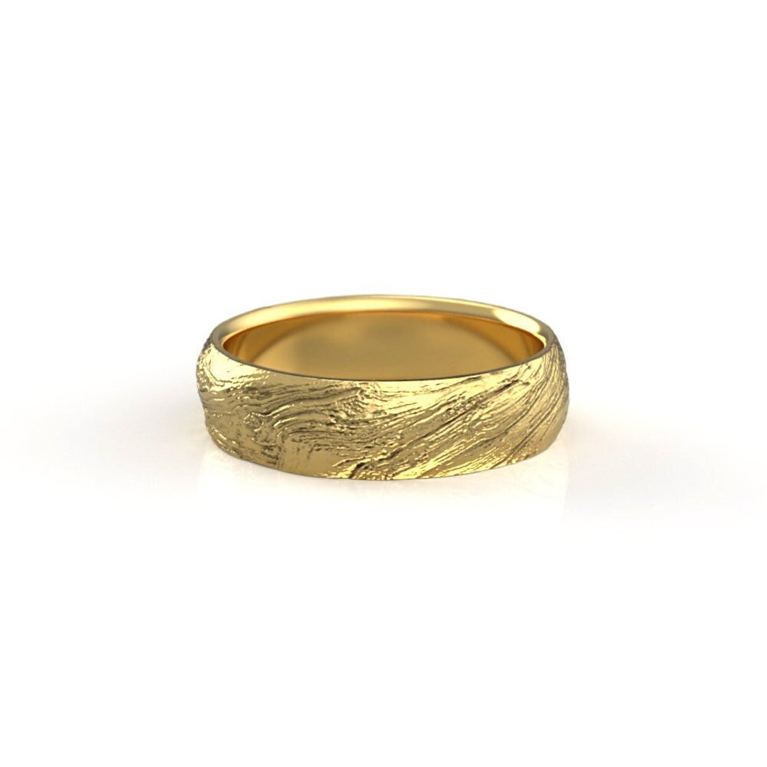 Bristlecone Pine Tree Bark Textured Wedding Band in Gold 6mm Wide ...