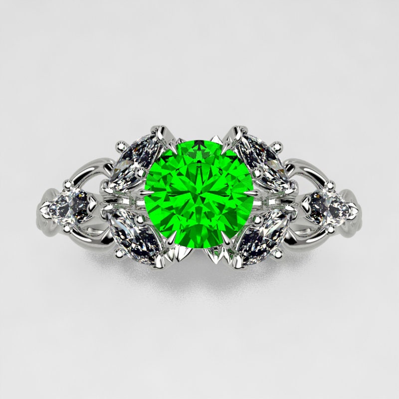 Elvish Engagement Ring with Lab Emerald - Elven Ring Gift for Her ...