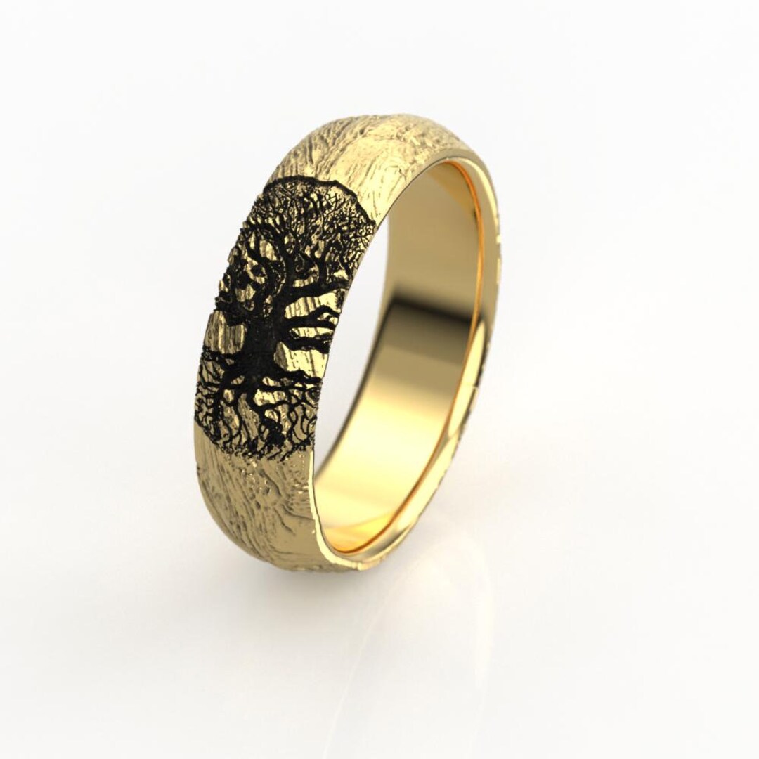 Silver or Gold Tree Wedding Ring - Tree of Life Engraved Wedding Band ...