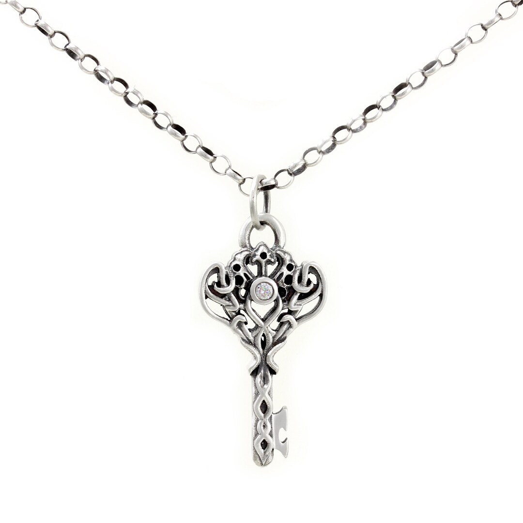 Elvish Key Necklace - Skeleton Key Pendant With 2mm Diamond - Magic Key ...