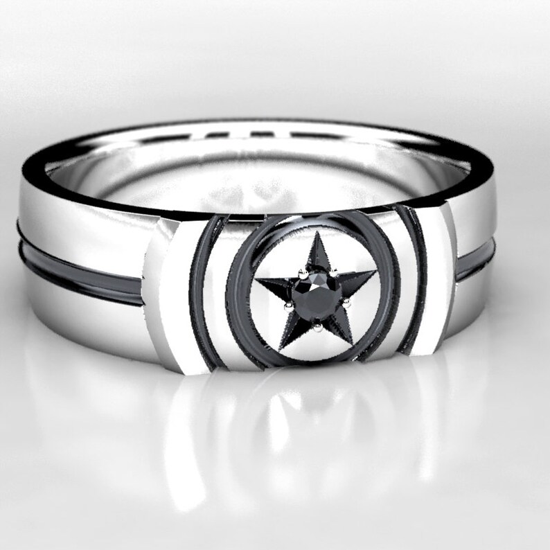 Captain America Inspired Wedding Ring With 2mm Black Diamond - Etsy