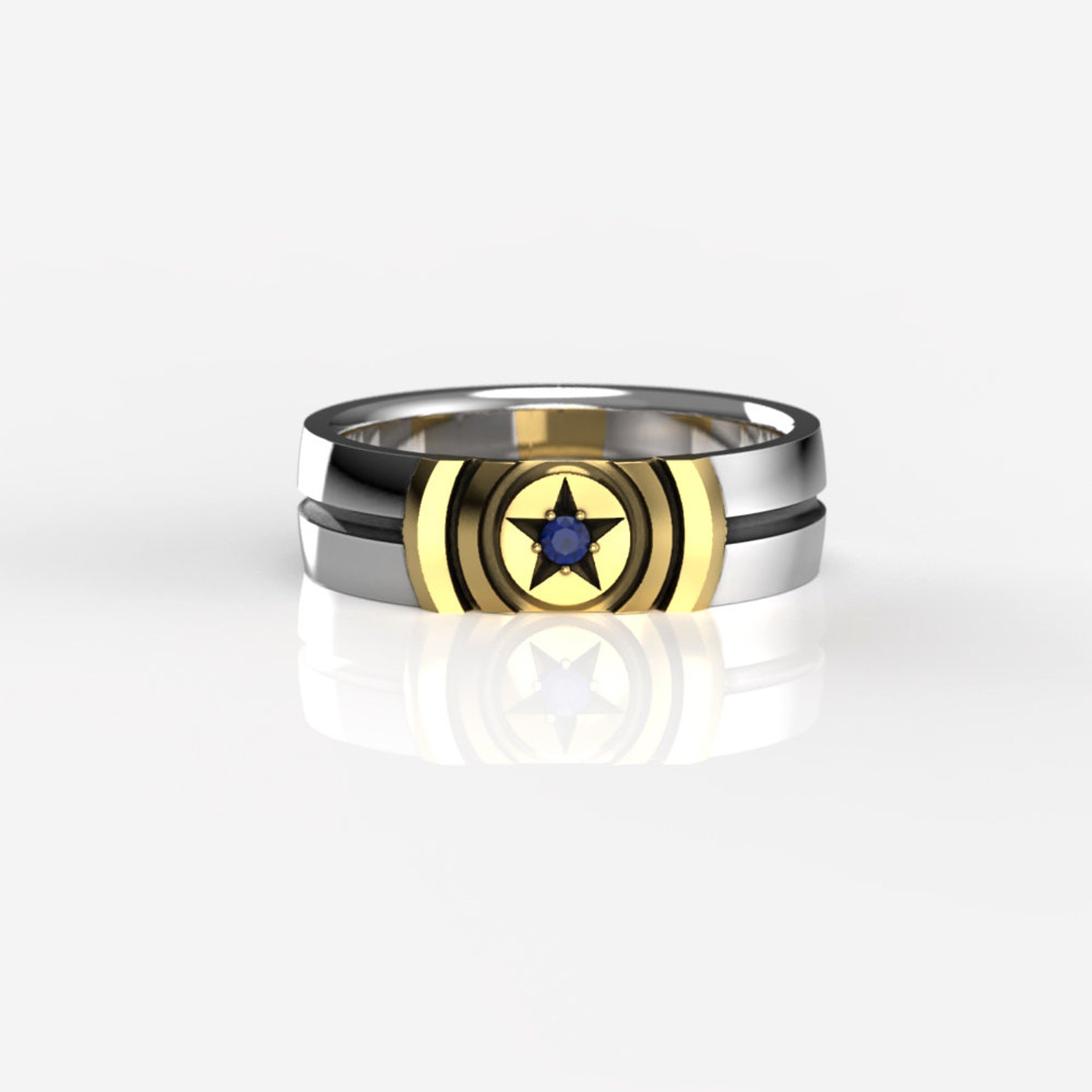 Captain America Inspired Wedding Ring With 2mm Lab Sapphire - Etsy