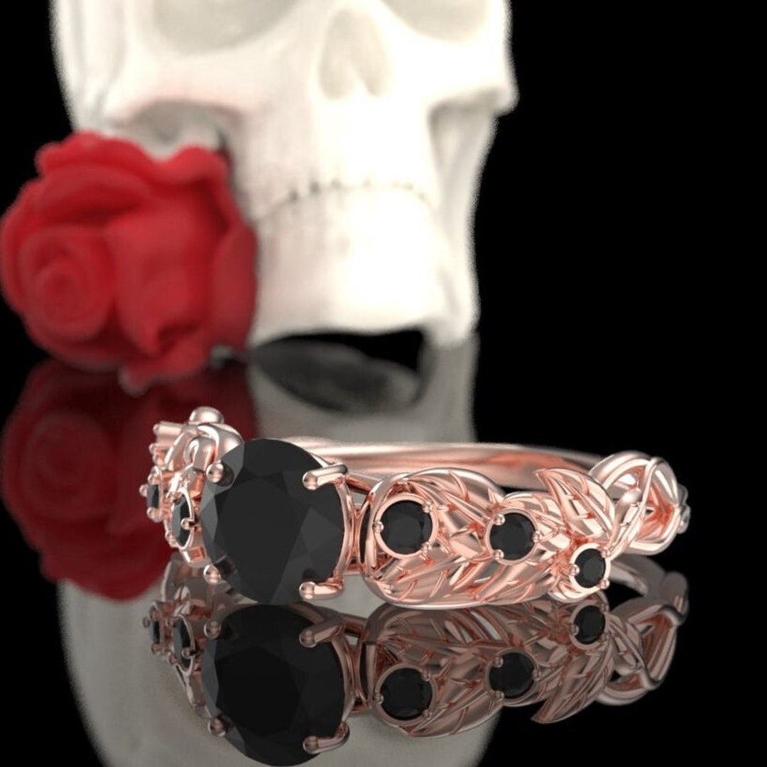 Rose Gold Goth Engagement Ring With Black Diamond or Moissanite - Fairy ...
