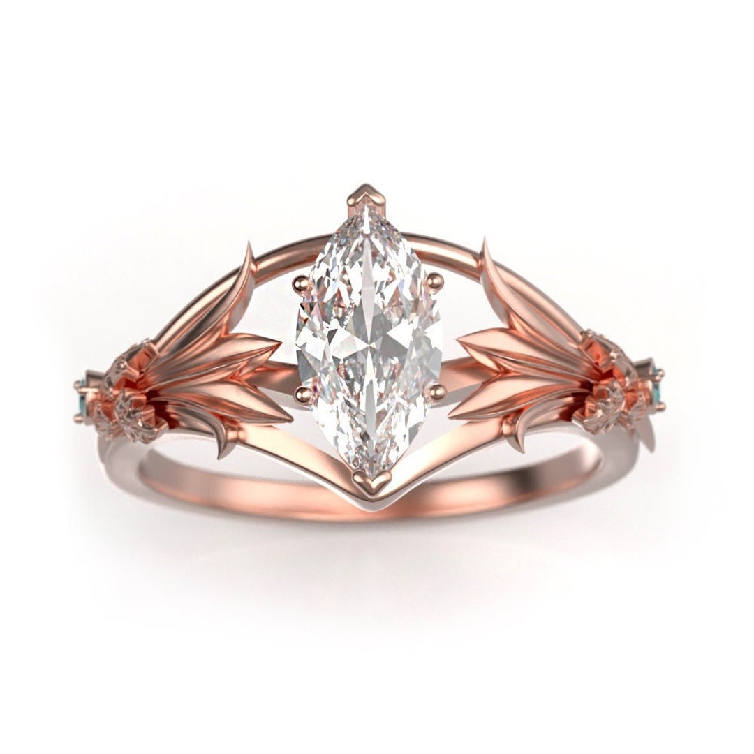 Elven Crown Engagement Ring With 1 Carat Moissanite Oak Leaf Engagement ...