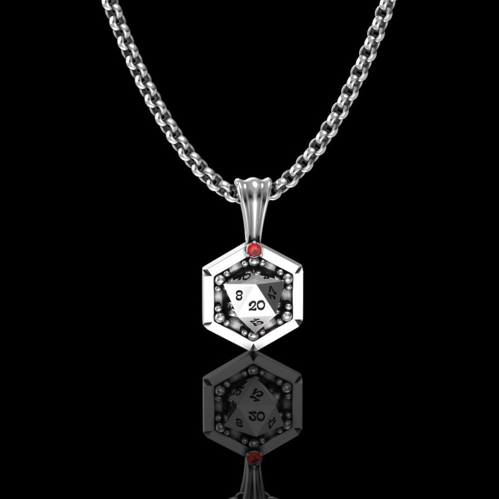 D20 Dice Pendant – Lab Ruby, Sterling Silver D&D Gamer Necklace - Etsy