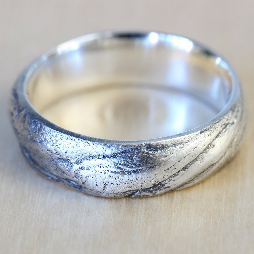 Bristlecone Pine Tree Bark Wedding Band in Recycled Silver | Etsy