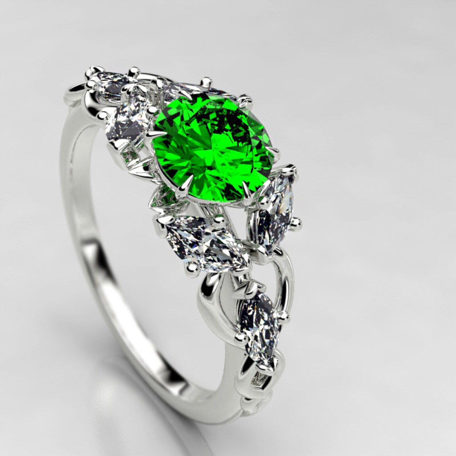 Elvish Engagement Ring With Lab Emerald Elven Ring Gift for - Etsy