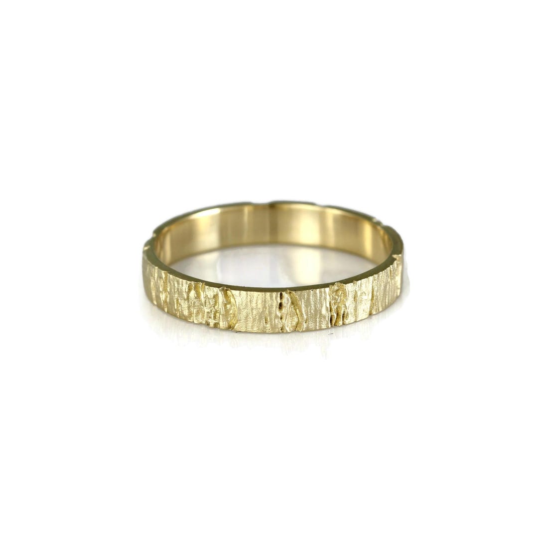 Aspen Bark Gold Wedding Band – 4mm Nature Ring, Gift for Him Solid Gold ...