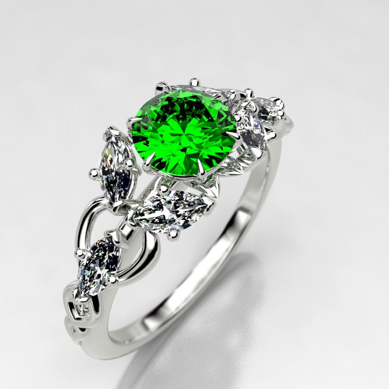 Elvish Engagement Ring with Lab Emerald - Elven Ring Gift for Her ...