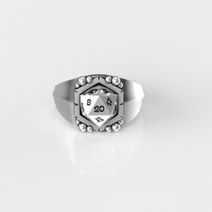 Wide Men's Dnd D20 Silver Signet Ring - Geeky D&D Statement Ring Gift ...