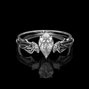 Elven Crown Engagement Ring With Pear Cut Moissanite Art | Etsy