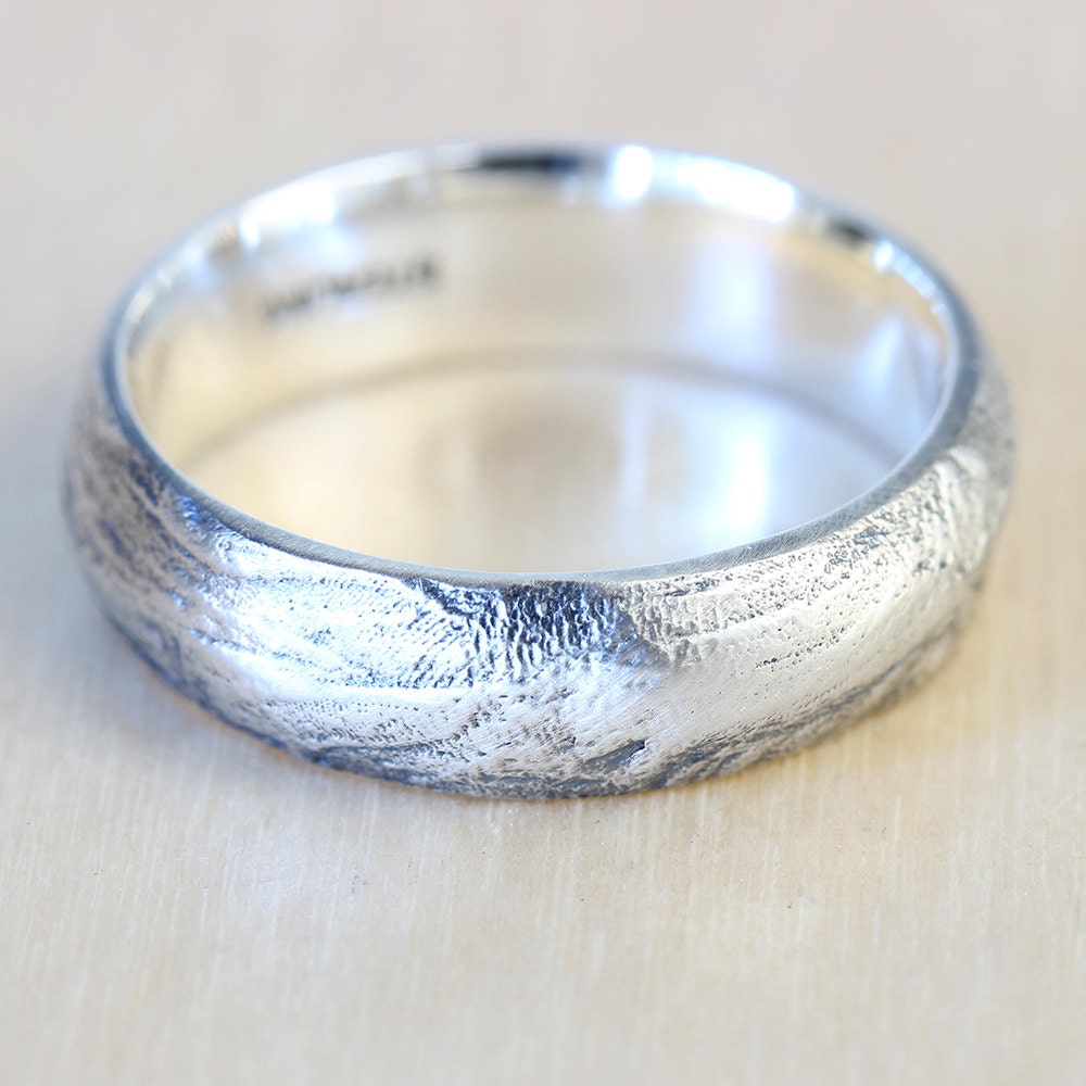 Bristlecone Pine Tree Bark Wedding Band in Recycled Silver | Etsy