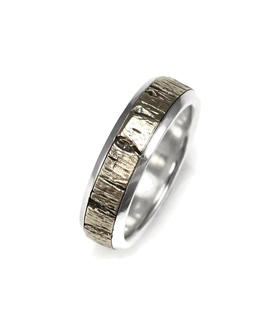 Aspen Bark Wedding Band – Solid Gold Insert, Sterling Silver Ring - Etsy
