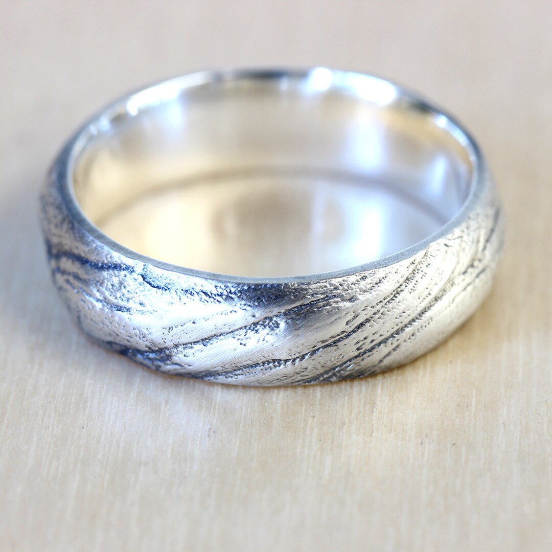 Bristlecone Pine Tree Bark Wedding Band Silver Men's Wedding Ring ...