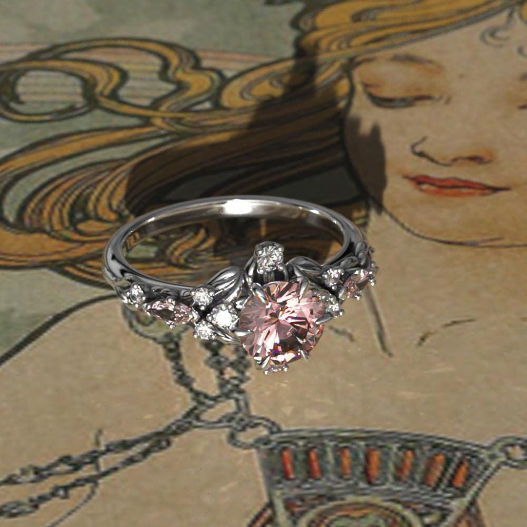 Ethereal White Gold Engagement Ring With Lab Champagne Sapphire ...