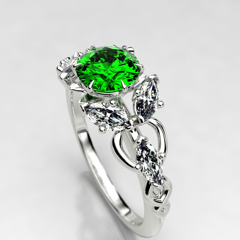 Elvish Engagement Ring with Lab Emerald - Elven Ring Gift for Her ...
