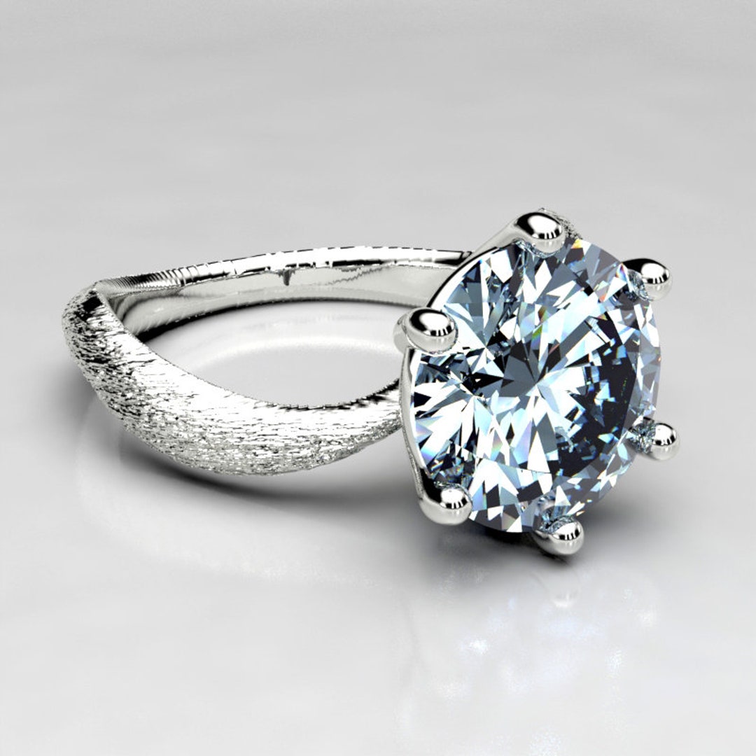 Koa Bark Tree Texture Engagement Ring White Gold Twig Ring With 3 Carat ...