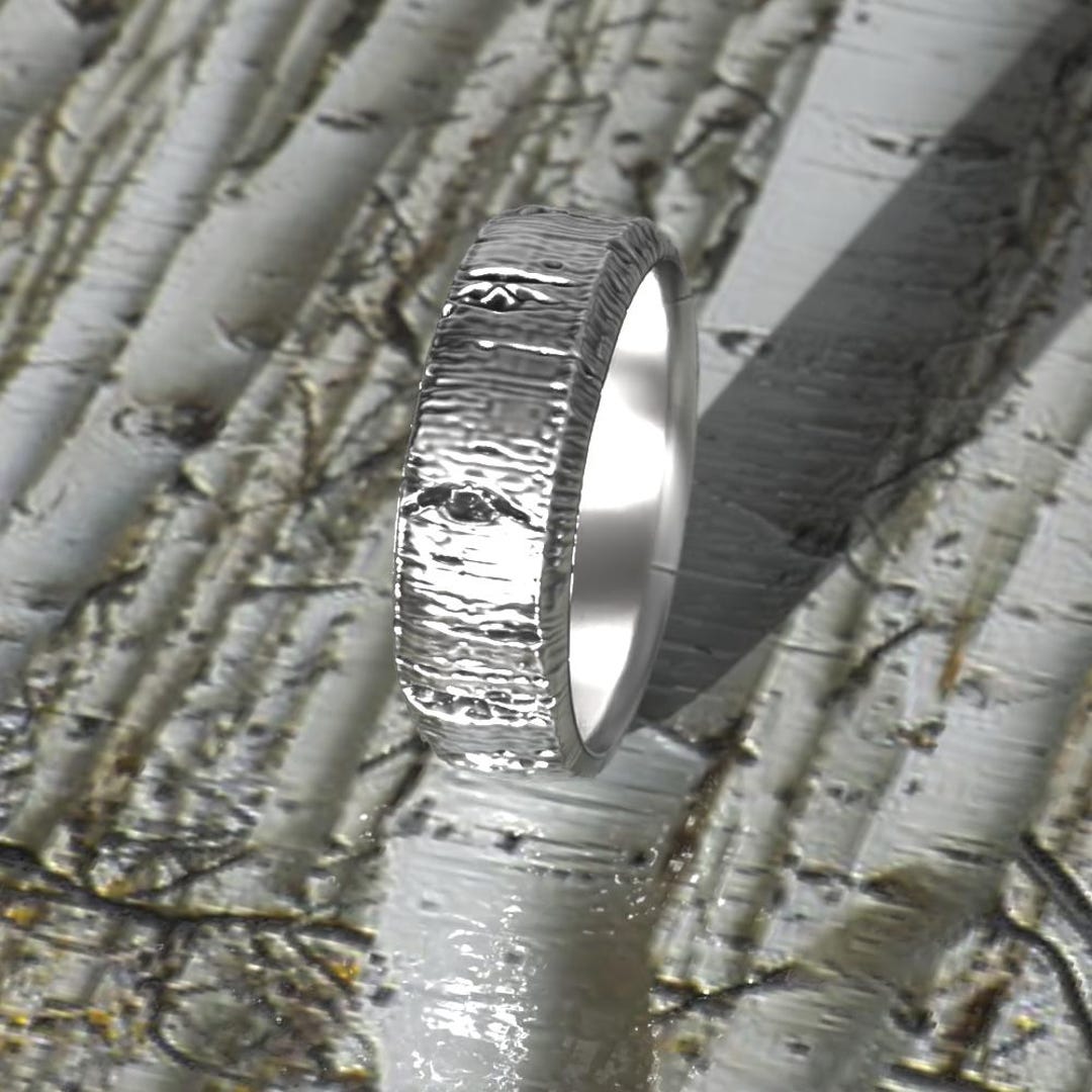 Men's Silver Aspen Tree Bark Ring - 7mm Wide Colorado Nature Wedding ...