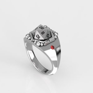 Wide Men's Dnd D20 Silver Signet Ring With Lab Ruby - Nerdy D&D ...
