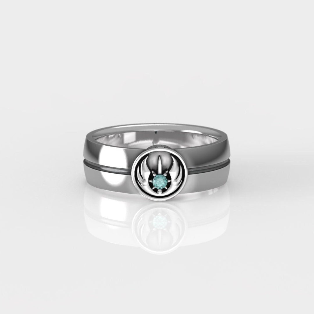 Star Wars Wedding Jedi Order Ring Silver Ring With Teal Blue Diamond ...
