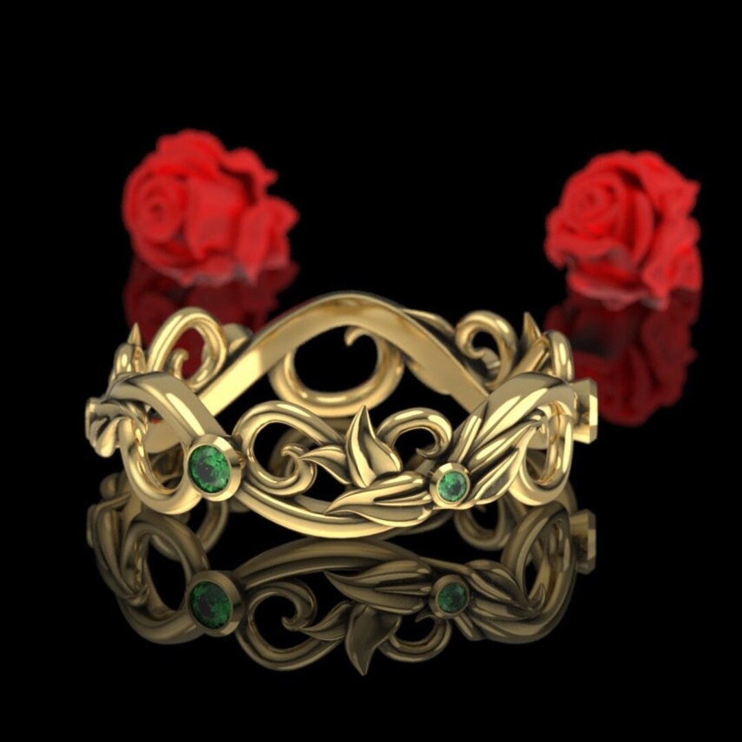 Vine Swirls Wedding Ring in Gold - Leafy Nature Inspired Engagement ...