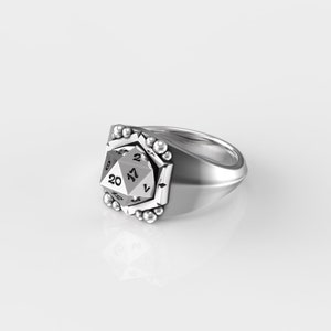 Wide Men's Dnd D20 Silver Signet Ring - Geeky D&D Statement Ring Gift ...