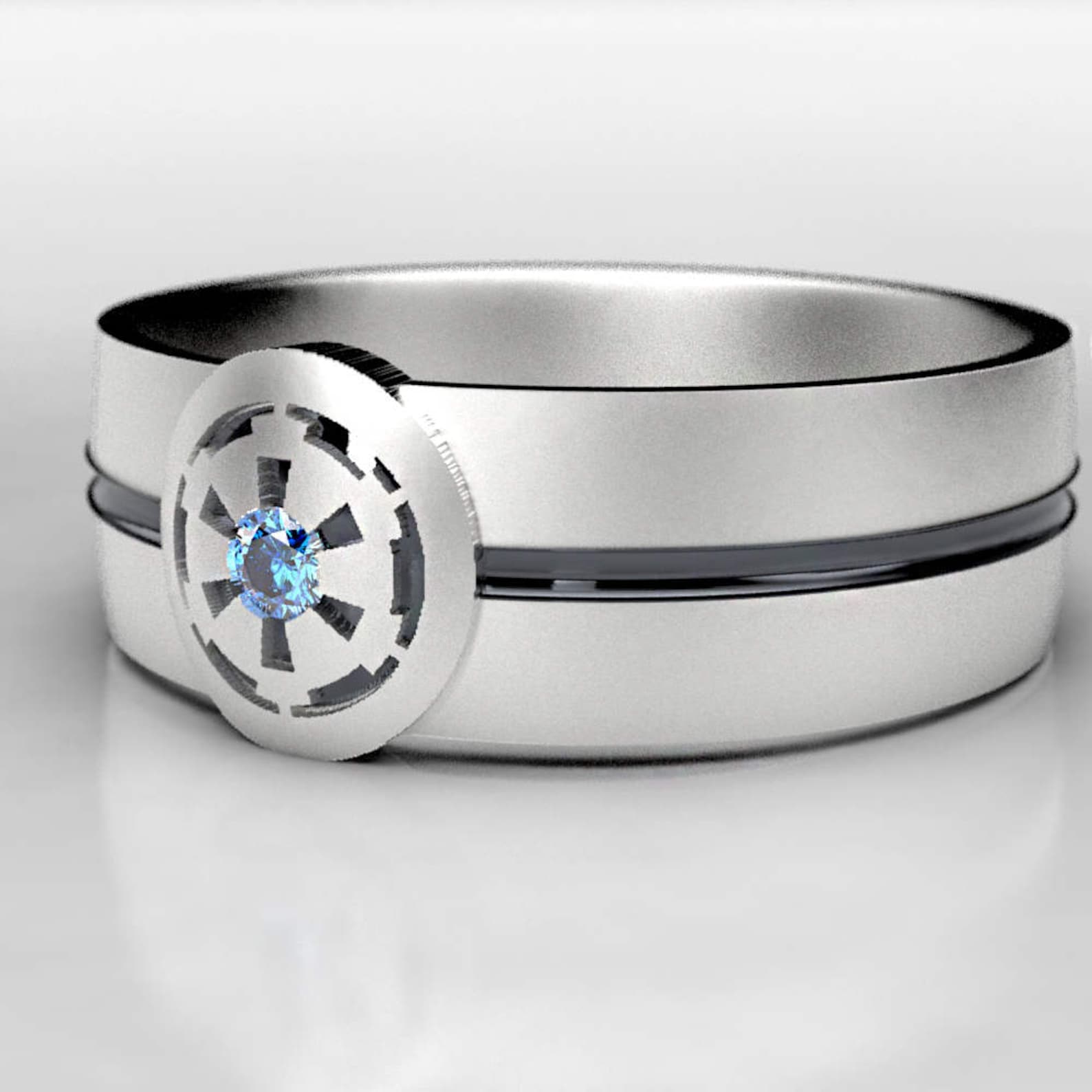 Star Wars Empire Inspired Silver Wedding Ring with Blue | Etsy