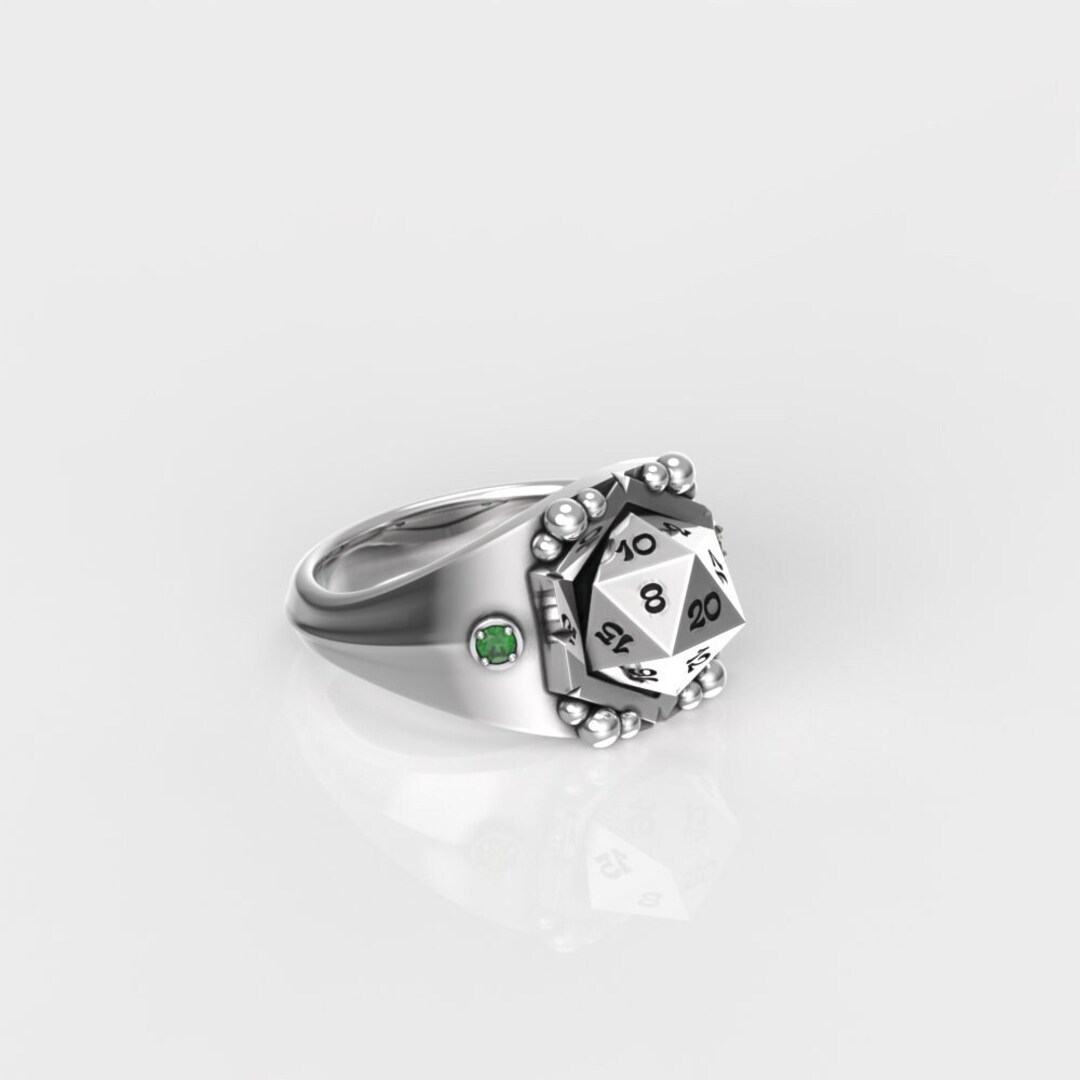 Wide Men's Dnd D20 Silver Signet Ring With Lab Emeralds - Etsy