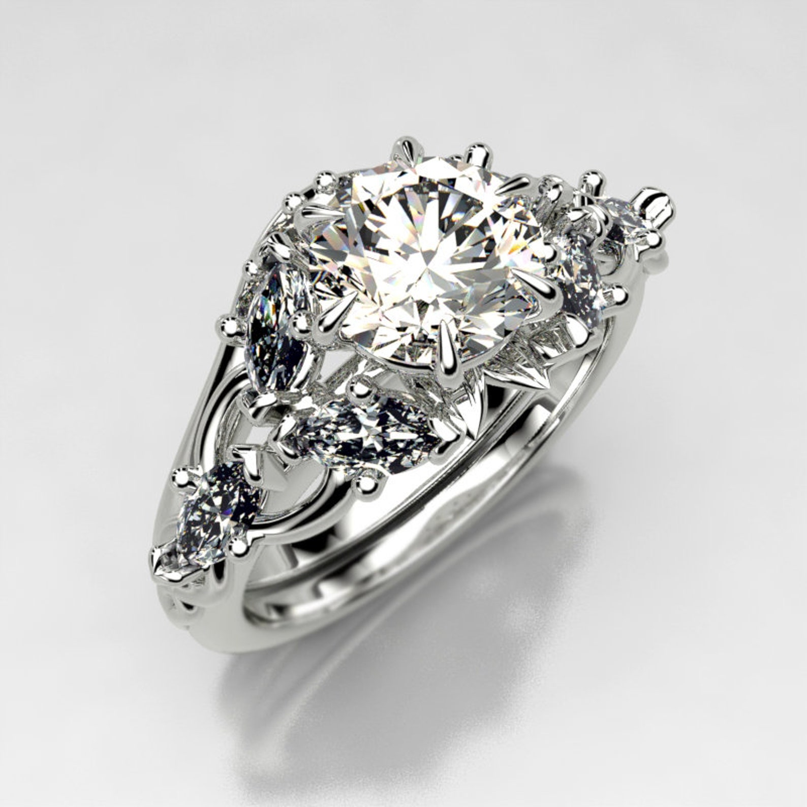 Elvish Wedding Ring Set With 6.0 Mm Moissanite Elven Fantasy - Etsy