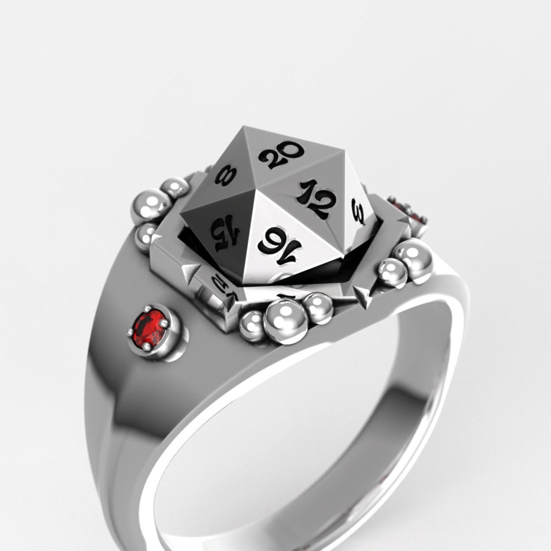 Wide Men's Dnd D20 Silver Signet Ring With Lab Ruby - Etsy