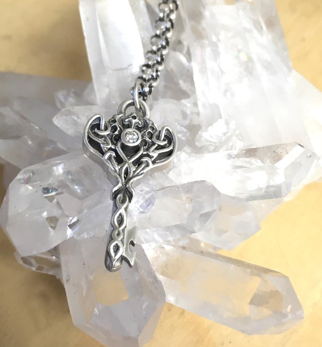 Viking Key Necklace - Celtic Art Nouveau Pendant With 2mm Diamond ...