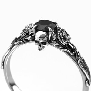 Black Diamond Skull Ring - Gothic Edwardian Floral Engagement Ring - Etsy