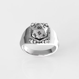 Wide Men's Dnd D20 Silver Signet Ring - Geeky D&D Statement Ring Gift ...