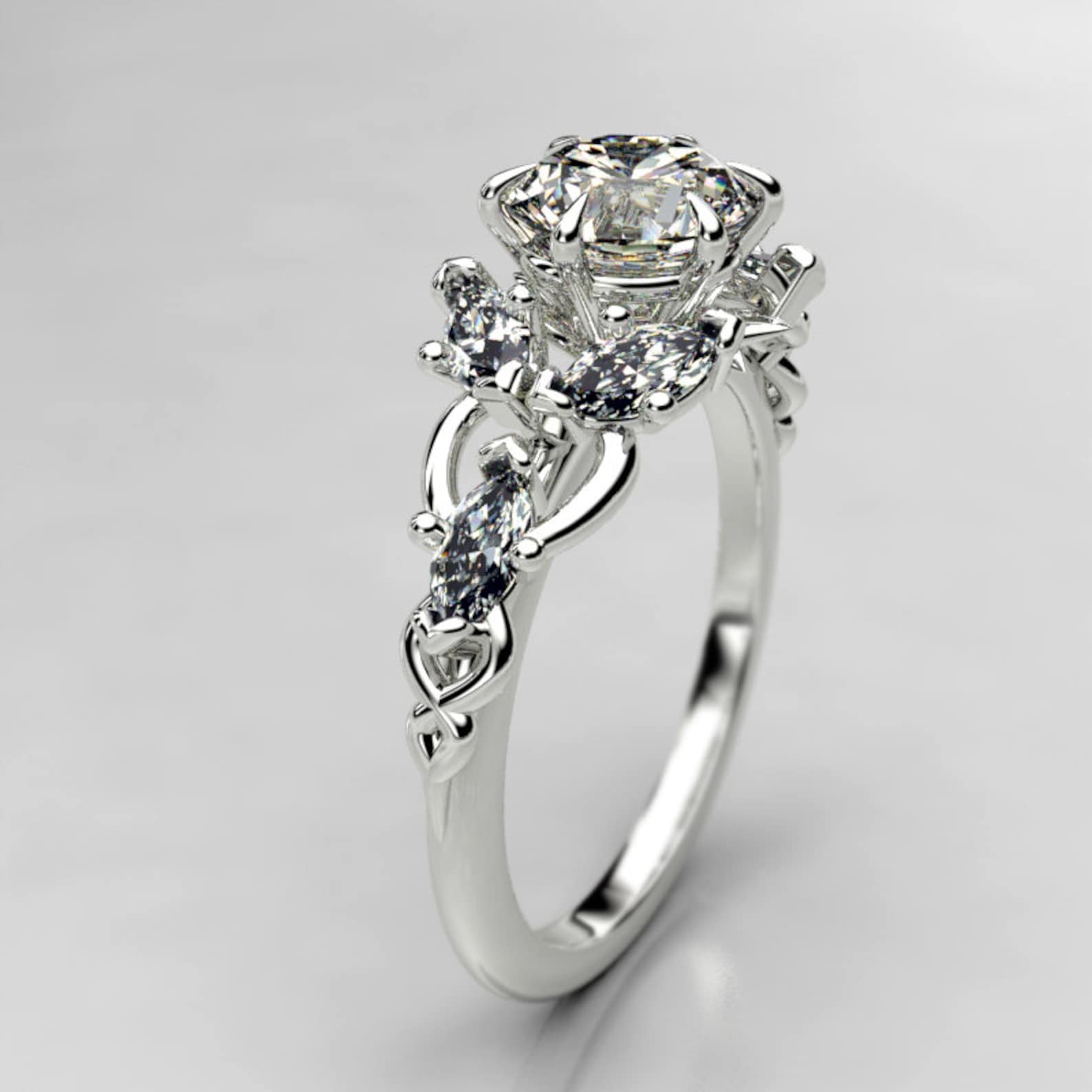 Elvish Engagement Ring With 6.0 mm Moissanite Elven Fantasy | Etsy