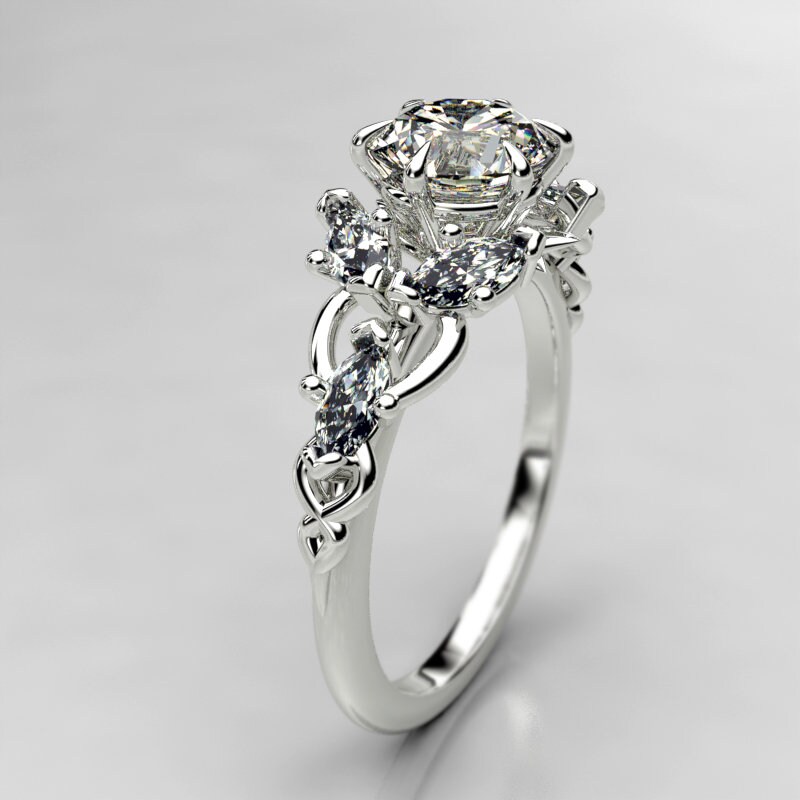 Elvish Engagement Ring With 6.0 mm Moissanite - Elven Fantasy ...