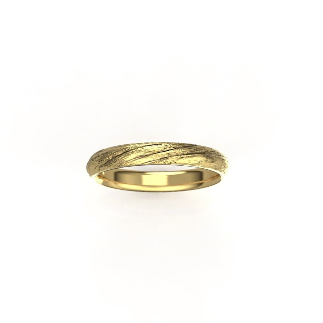 Bristlecone Pine Tree Bark Wedding Band in Gold 3mm Wide Textured Twig ...