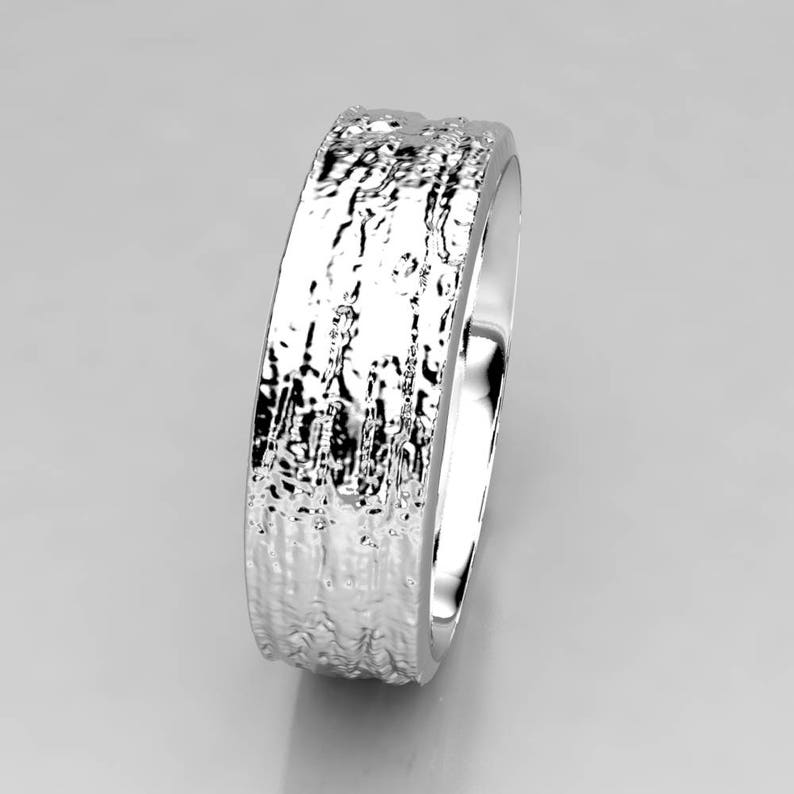 Redwood Tree Bark Wedding Ring in Recycled Silver Mens - Etsy