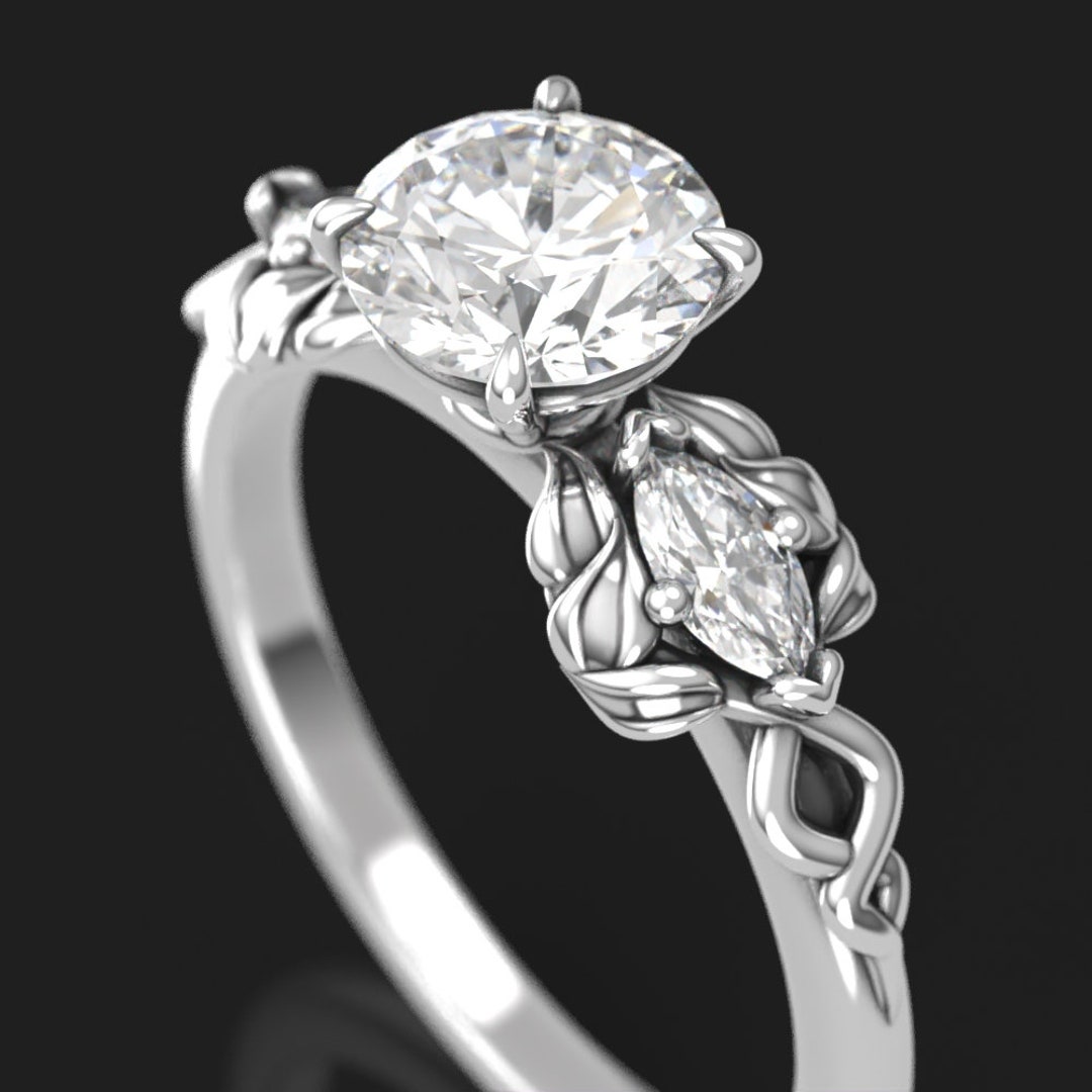 White Gold Fairy Engagement Ring With Moissanite - Fantasy Claw Promise ...