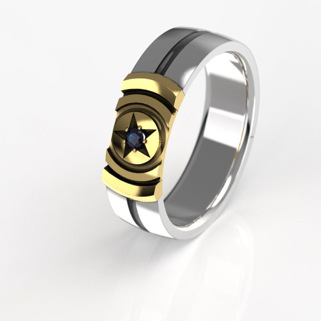 Captain America Inspired Wedding Ring With 2mm Lab Sapphire - Etsy