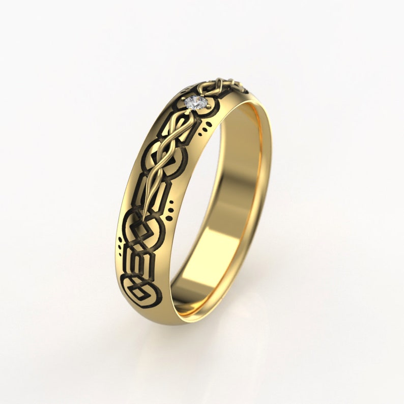 Elvish Fantasy Men's Wedding Band With Diamond 5mm - Etsy