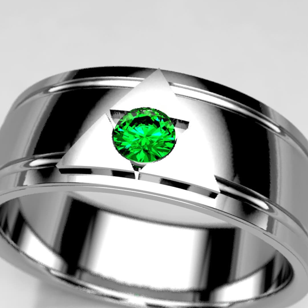 Triforce Emerald Wedding Band, Legend of Zelda Wide Wedding Ring - Etsy