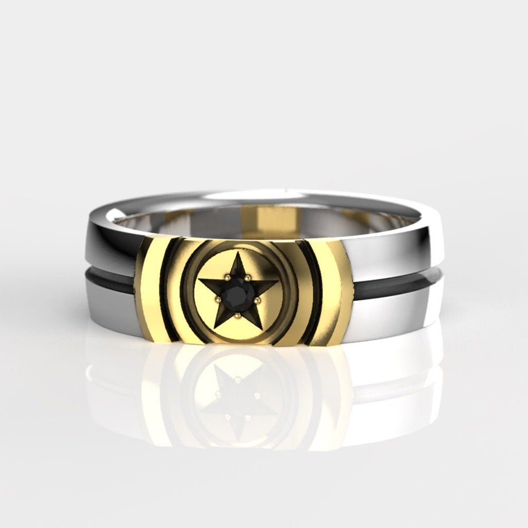Captain America Inspired Wedding Band – Gold and Silver With Black ...