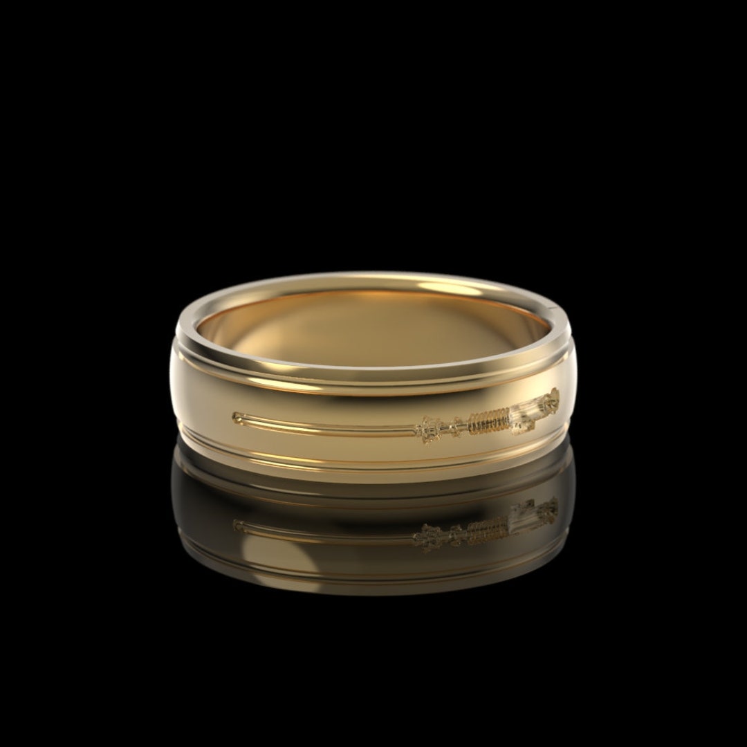Gold Star Wars Lightsaber Wedding Ring for Men or Women, Nerdy Wedding ...