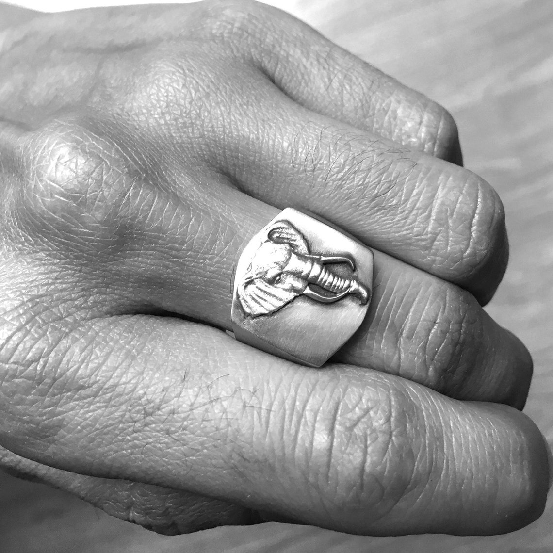 Elephant Signet Ring Animal Ring Mens Signet Ring Animal - Etsy